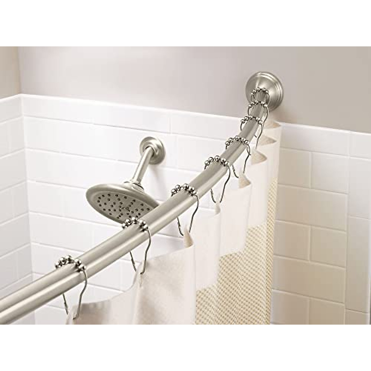 Moen CSR2160BN 54-Inch to 72-Inch Adjustable Length Fixed Mount Single Curved Shower Rod, Brushed Nickel