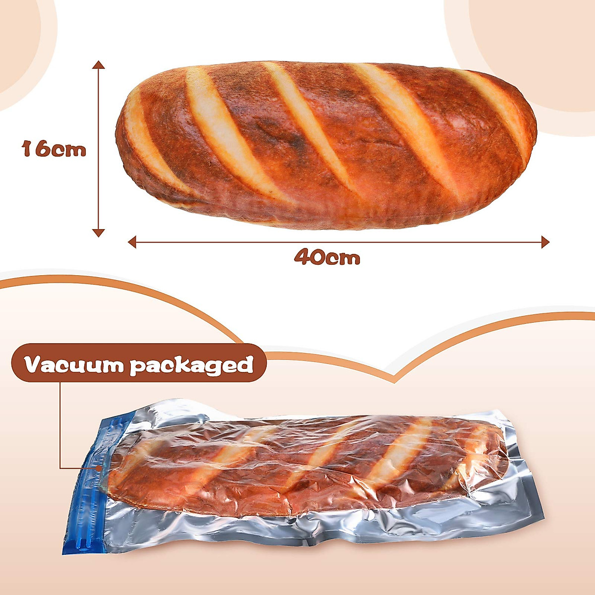 Jetec 2 Pieces 16 Inch 3D Simulation Bread Pillows, Bread Plush Pillow Bread Shape Stuffed Plush Funny Burrito Pillows Soft Butter Toast Bread Food Stuffed Toy for Office Home Cushions Decoration