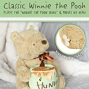 Disney Baby Winnie The Pooh Stuffed Animal Musical Gift Set Includes Classic Pooh Bear Musical Plush, Giant Lift The Flap Board Book, and Gift Book Bag (Music, Shapes, Colors, Numbers, Letters, Time)