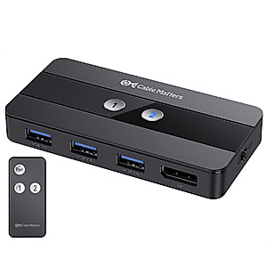 Cable Matters USB 3.0 KVM Switch DisplayPort 1.4 for 2 Computers with 8K@60Hz / 4K@240Hz Display Port Video & 3X 5Gbps USB Ports, FreeSync, G-SYNC and HDR Support - RF Remote Control Switch