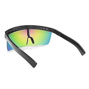 GloFX Visor Sunglasses - Rainbow Mirror Lens - Oversized Futuristic Shield Sunglasses - Perfect for EDM Raves, Music Festivals, Performance Art, Fashion