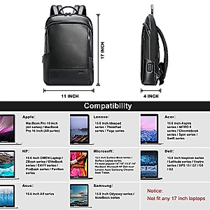 BOPAI Unisex Slim Genuine Leather Laptop Backpack Men for 15-15.6 inch Business Smart Professional Lightweight Backpack with USB Charging Office Commuter Computer Rucksack Executive Anti Theft Black