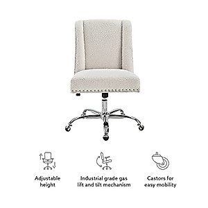 Linon Cream Sherpa Upholstered Swivel Chrome Base Clayton Office Chair