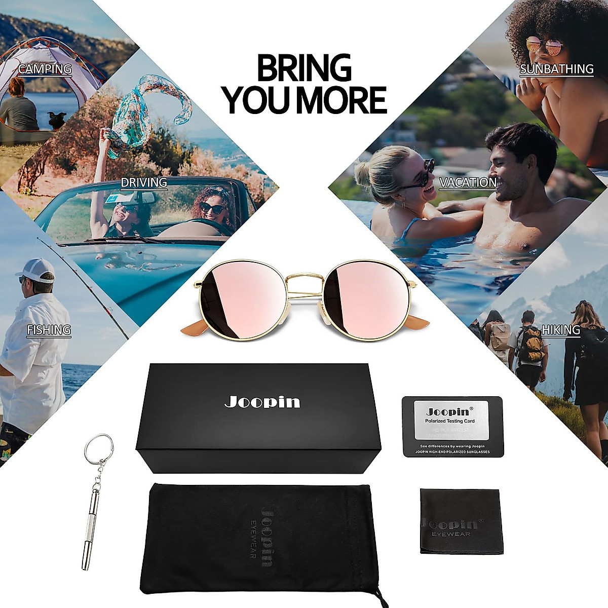 Joopin Big Round Pink Sunglasses Polarized UV400 Protection, Thin Gold Frame Circle Sun Glasses, Circular Mirror Shades Driving Fishing