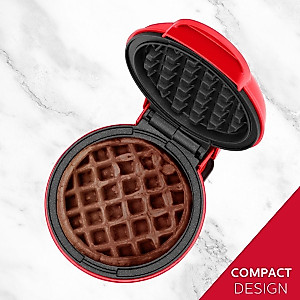 Holstein Housewares Personal Non-Stick Waffle Maker, Red - 4-inch Waffles in Minutes