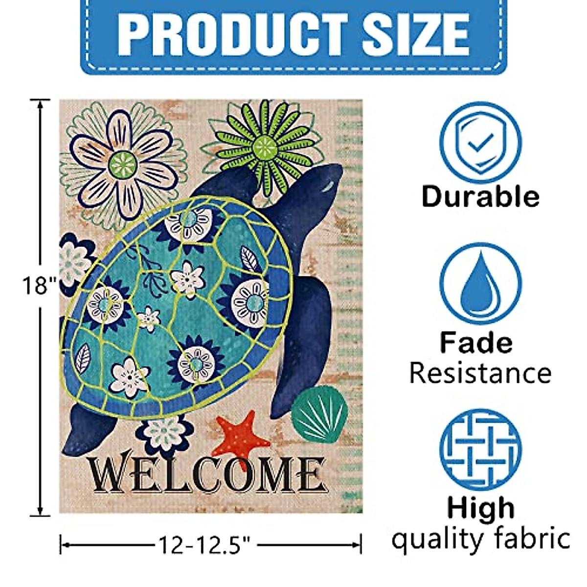 Dyrenson Home Decorative Welcome Quote Outdoor Turtle Beach Garden Flag Double Sided, Tropical Ocean House Yard Flag, Rustic Coastal Garden Yard Nautical Sea Decorations, Seasonal Outdoor Flag 12 x 18