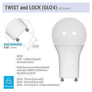 (4 Pack) LED GU24 A19 Light Bulbs 60 Watt Equivalent, 9.5 Watt Dimmable Lights for Home with Twist & Lock Base, Replacing CFL GU24 Ceiling Light, Omni 220 Degree Beam Angle, 800 Lumen Warm White 2700K