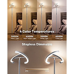SIBRILLE Floor Lamps for Living Room, Modern Stepless Dimmable Standing Lamp with Remote Control, 20W 3000-6000K LED Rotatable Floor Light Uplighter Stand up Lamp Tall Lamp for Bedroom Office