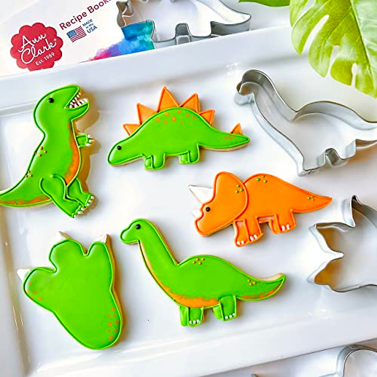 Dinosaur Cookie Cutters 5-Pc Set Made in USA by Ann Clark, Triceratops, Stegosaurus, T-Rex, Brontosaurus, Dino Footprint