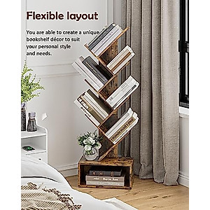Aobafuir 6-Tier Tree Book Shelf, Open Side Standing Bookcase Shelf, Wooden Bookshelves Storage Rack for CD/Book, Utility Organizer Shelves for Living Room,Bedroom, Rustic Brown