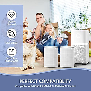 Air180 & Air180 max Replacement Filter, Compatible with BISSELL Air180(max) Air Purifie-r, 3-IN-1 H13 True HEPA Filter for Bissell air180 replacement filter, NO #3502, 2 Pack