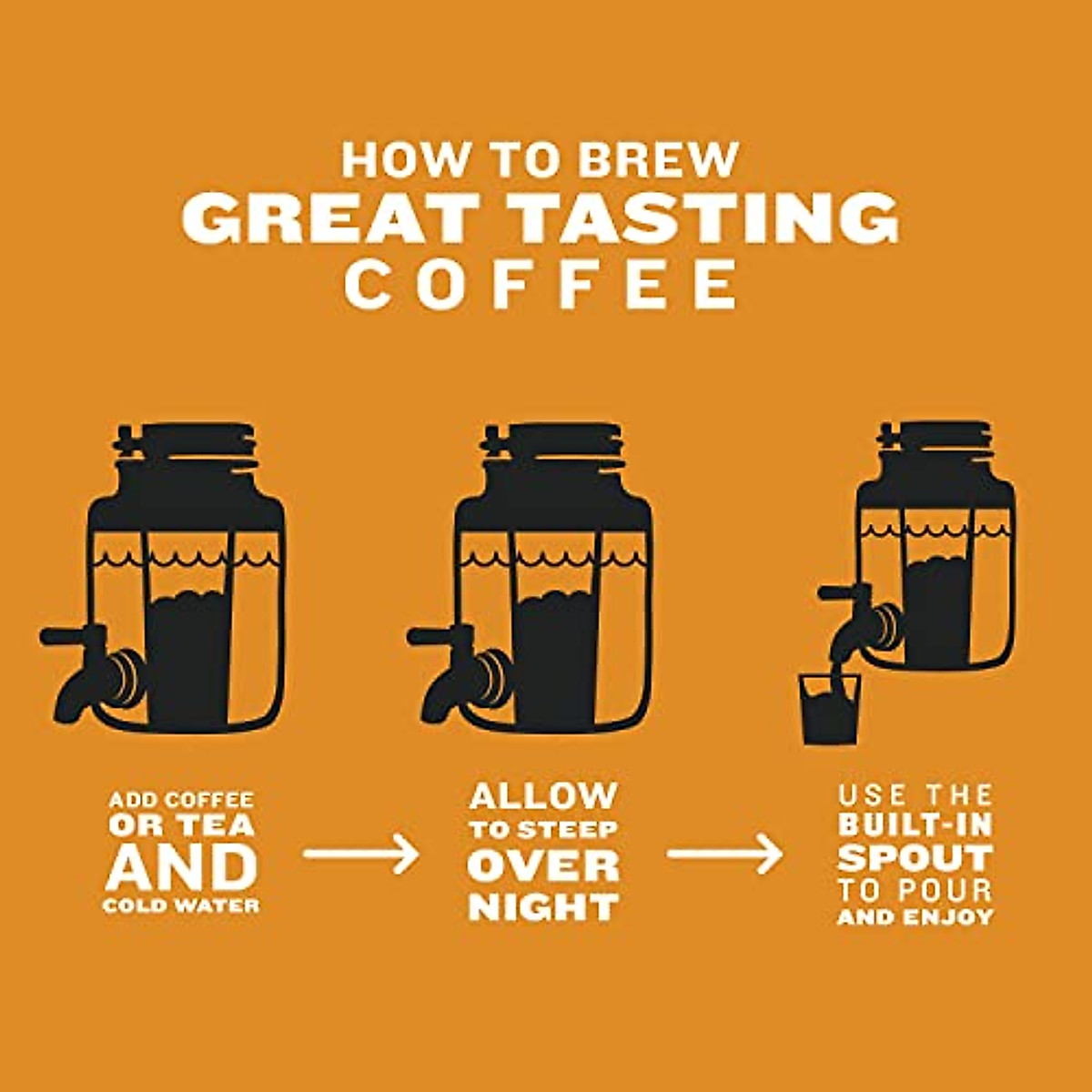 County Line Kitchen - Cold Brew Mason Jar Coffee Maker, Durable Glass, Heavy Duty Stainless Steel Filter, Lid, and Pour Spout - 4 Quart, (128 oz / 1 Gallon)