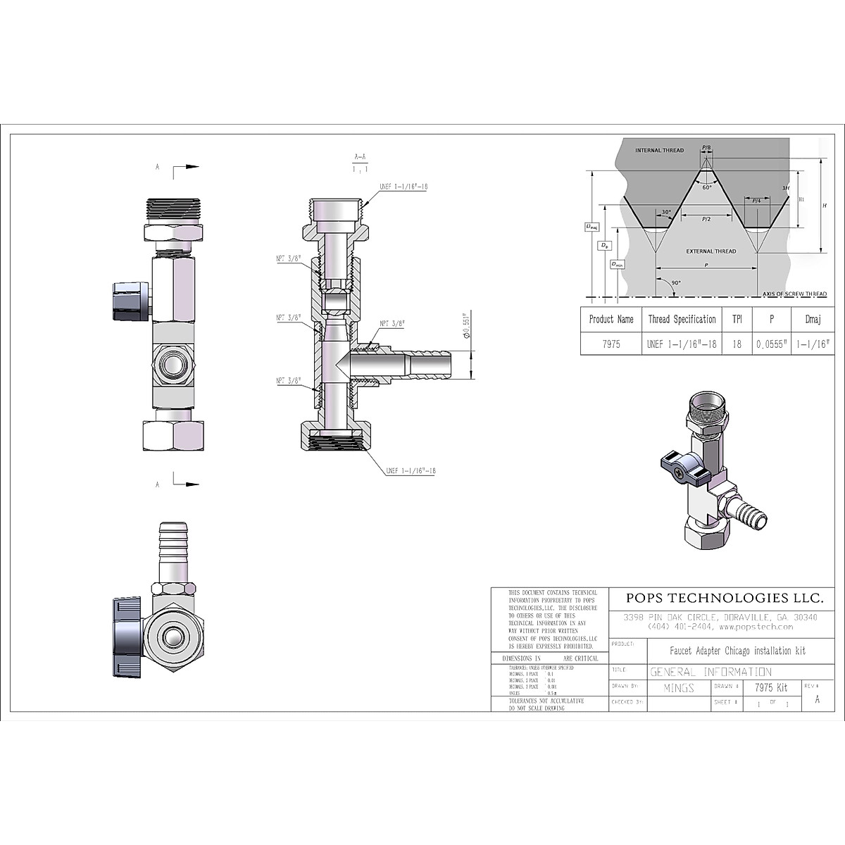 Faucet Adapter Chicago Installation kit, 7975KIT-EL