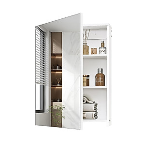 CHOEZON Bathroom Medicine Mirror Cabinet, Wall-Mounted Bathroom Vanity with Mirror, Bathroom Medicine Cabinet with Storage Function, Hanging Storage Cabinet, Adjustable Shelves, White