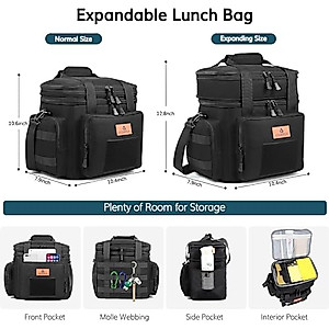HSHRISH Insulated Lunch Box Cooler Bag Tactical - Expandable Lunchbox for Men - Large Lunch Pail Lunch Kit for Adults Work Outdoor Shift Trip Black 15L