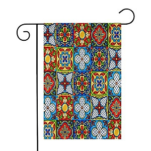 Double-sided garden flag Mexican Talavera Ceramic Tile Pattern Outdoor Flag Garden Flag Yard Outdoor Decoration （12×18in）.