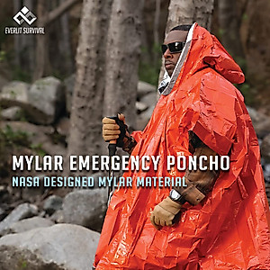 Everlit Survival Rain Poncho Emergency Mylar Space Blanket Camping Gear-Retain 90% of Body Heat Survival Gear for Survival Kits Camping Supplies Emergency Blankets