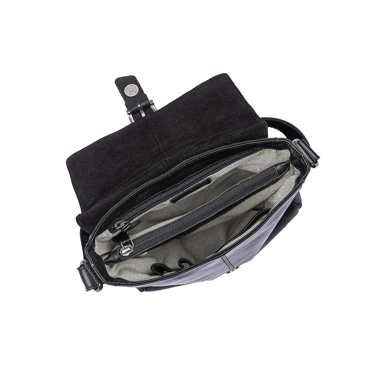 Zinda Genuine Leathers Women's Handbag Flap Over Crossbody Shoulder Sling Multiple Pockets (Black)