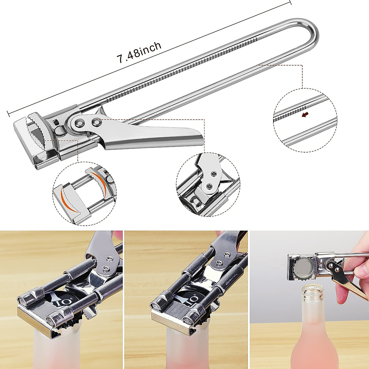LUHUIYUAN Jar Opener for Seniors with Arthritis Jar Adjustable Stainless Steel Can Opener with Lip Gripper Pad Set Kitchen Gadgets Fit for Most Bottles Caps 9.45-Inch plus Extended version