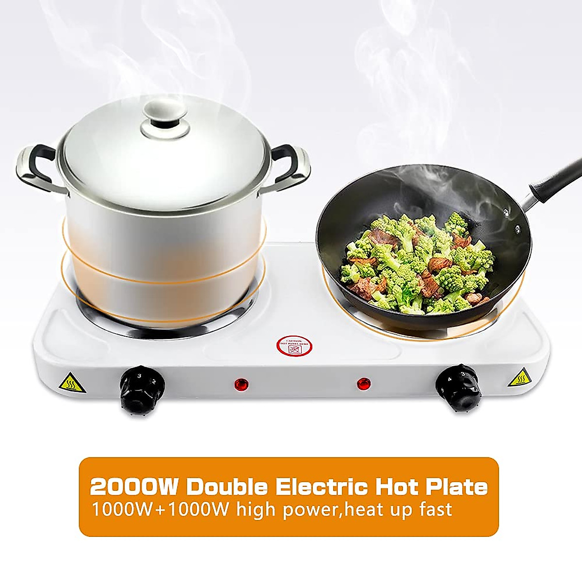 2000W Electric Hot Plate,Mini Double Burner Countertop Cooker Compatible for All Cookwares Cooking with 5 Power Adjustment,Easy to Clean,Portable for Kitchen Camping RV Hotel 110V