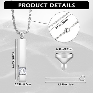 Cremation Urn Necklace for Ashes Memorial Stainless Steel with CZ Necklace Urn Locket Ashes Keepsake Cremation Jewelry for Ashes (Silver, 6 Pcs)