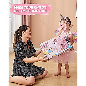 AÖARLO Princess Play Tent with Rainbow Rug and Lights, Odorless Princess Tent for Girls 3-7, Indoor Play Tent Toy House, ASTM Certified Mosquito Prevention, 55'' X 53'' (DxH)