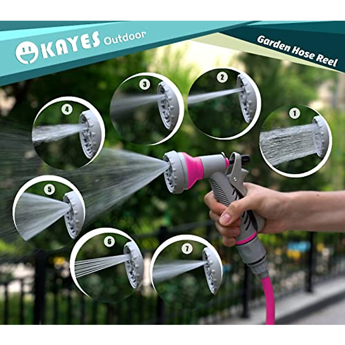 Retractable Garden Hose Reel,Water Hose Holder,9 Pattern Spray Nozzle ,Ideal for Garden Watering & Car Washing,Durable And Portable