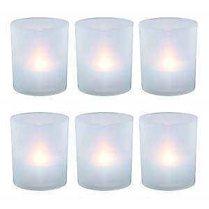 LumaBase Battery Operated LED Lights in Frosted Votive Holders - White, Set of 6, 81806