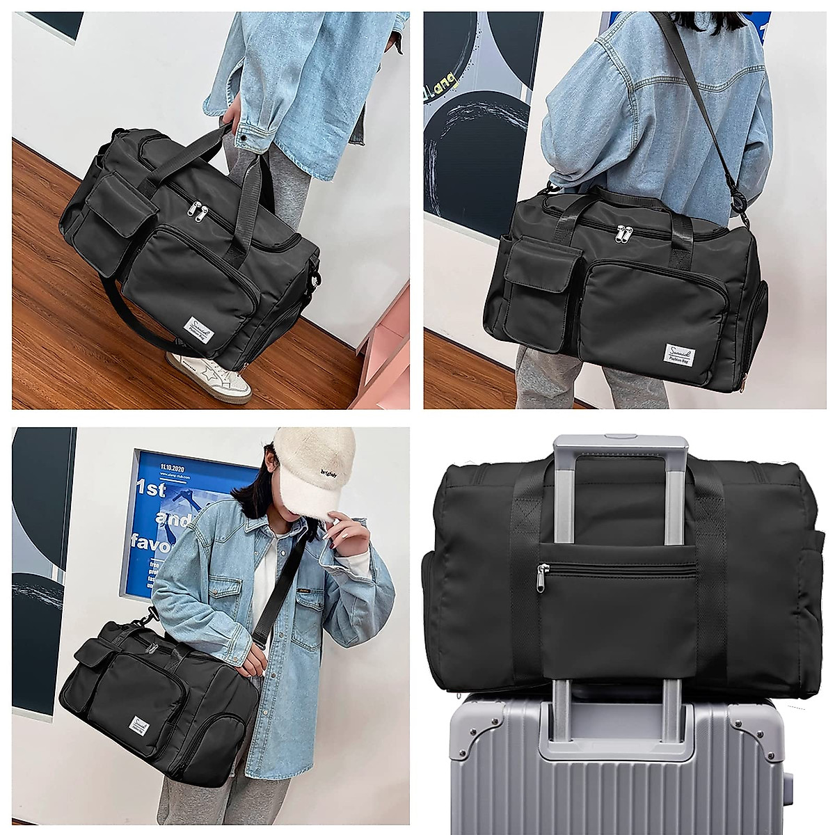 Suruid Sports Gym Bag with Shoes Compartment Travel Duffel Bag with Dry Wet Separated Pocket for Men and Women, Overnight Bag Weekender Bag Training Handbag Yoga Bag - Black