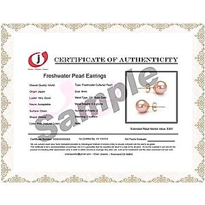 Japanese Freshwater Cultured Pearl Earrings Stud AAAA Graded 8mm Pink Stud Earrings for Women with 14K Gold Settings and Jewelry Gift Box - Orien Jewelry