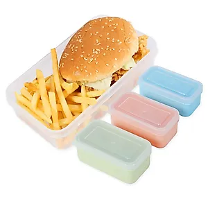 Maizsur 4 Compartment Bento Lunch Box for Kids,Food Storage Containers with Lids,Portion control containers,Salad Dressing and Condiment Containers,Microwave, Dishwasher, and Freezer Safe