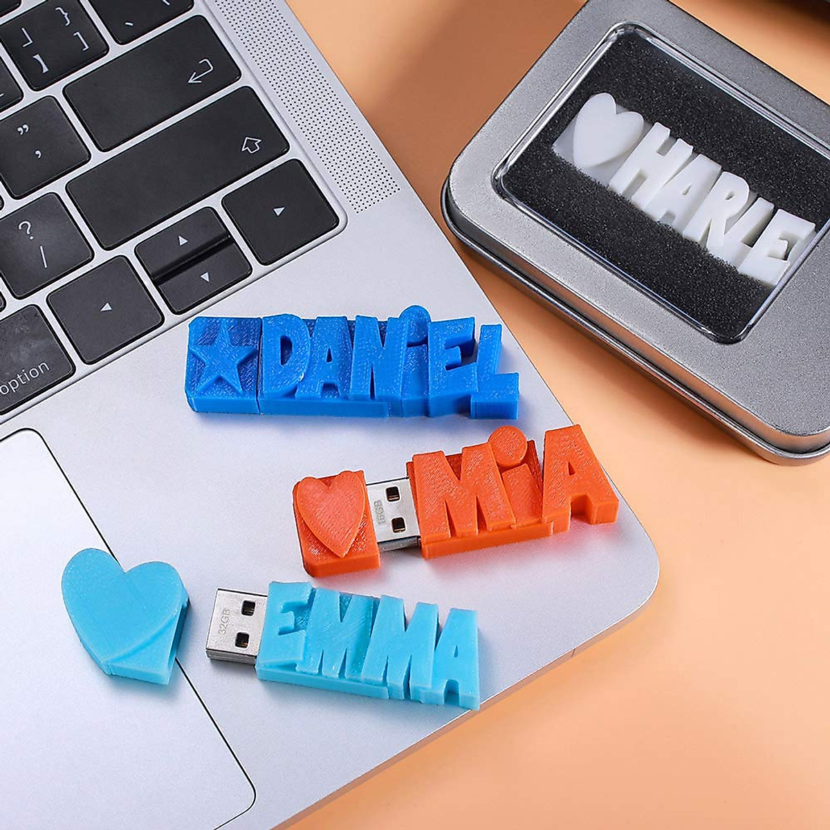 USB Flash Drive Personalized with 3D Print Name Words 16GB/32GB/64GB Customized Memory Stick