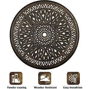 MAIBH Outdoor 5 Piece Cast Aluminum Bistro Set, Patio Table and Swivel Rocker Chairs Set of 4, Metal Patio Furniture Set with Umbrella Hole (35.4''Dia x 29.5''H, Lotus Pattern B) (Red)