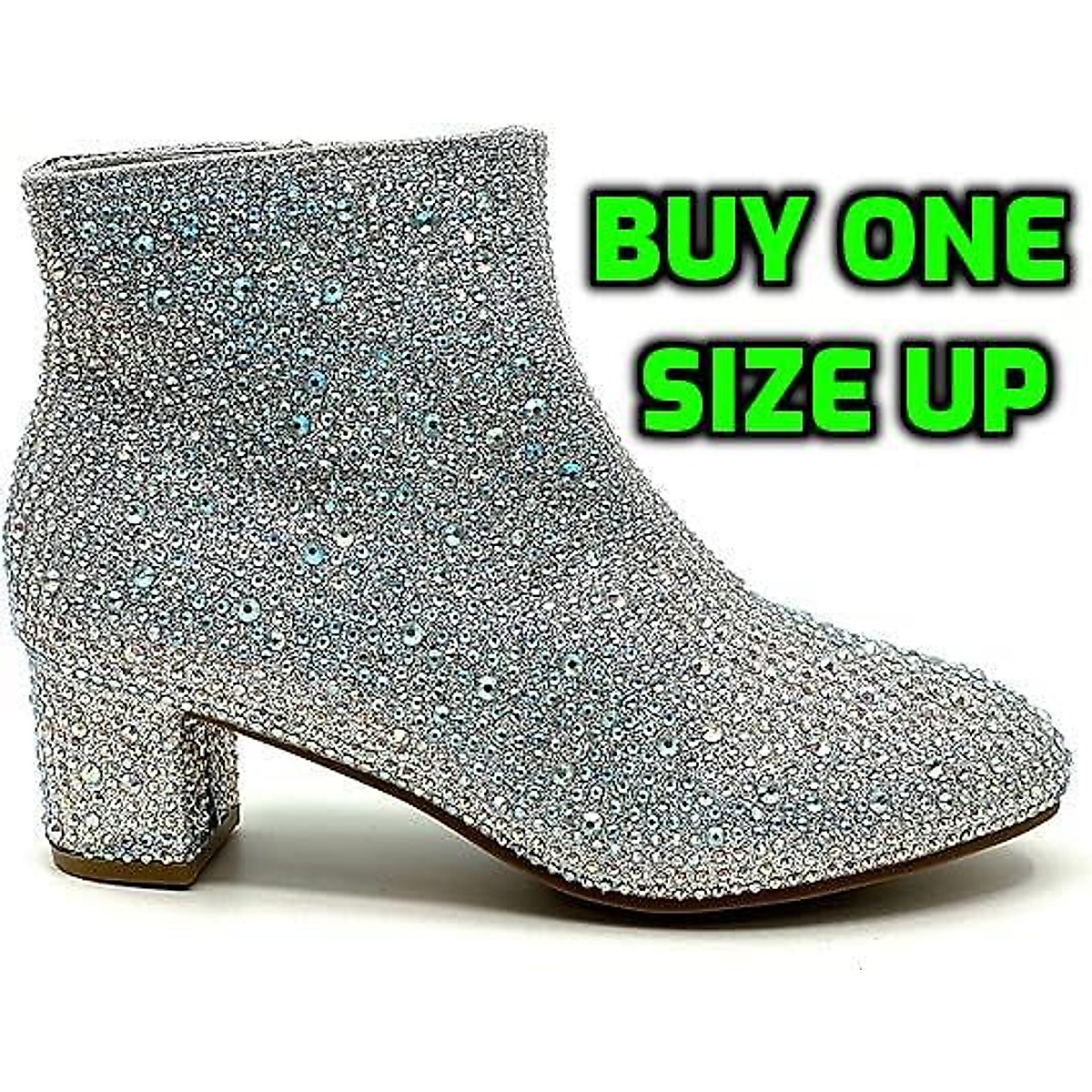 Forever Girls Rhinestone Boots Kids Low Heel Dress Booties Iceberg-12K Shoes Silver Rhinestone 2