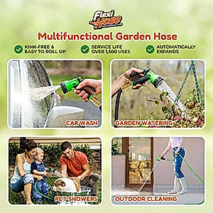 Flexi Hose with 8 Function Nozzle Expandable Garden Hose 100ft, Lightweight & No-Kink Flexible Garden Hose With Nozzle, 3/4 inch Solid Brass Fittings and Double Latex Core, 100 ft Black
