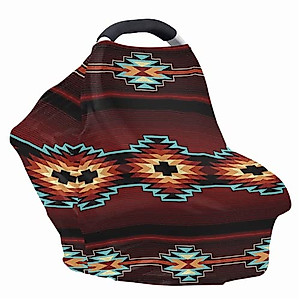 Wanyint Tribal Aztec Car Seat Covers for Babies Southwestern Nursing Cover Navajo Native American Red Nursing Cover Breastfeeding Scarf Carseat Canopy Baby Stroller High Chair Shopping Cart