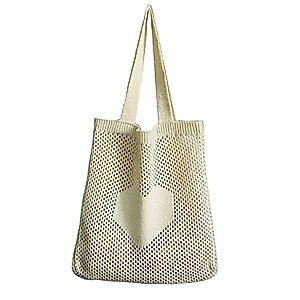 Crochet Tote Bag Fairycore Hobo Bag for Women Fairy Grunge Aesthetic Tote Bag Fairy Grunge Accessories (Beige)