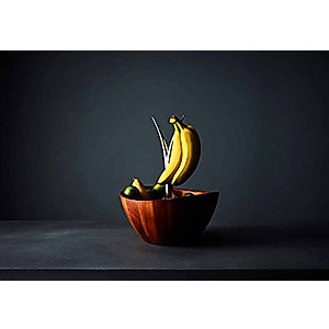 nambe Fruit Tree Bowl | Fruit Basket with Banana Hanger | Large Decorative Wooden Fruit Bowl for Kitchen Counter or Centerpiece Table Décor | Made of Acacia Wood and Metal Alloy | 12-Inch