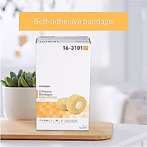 McKesson Non-Sterile Elastic Cohesive Bandage, Tan, 1 in x 5 yds, 1 Count, 30 Packs, 30 Total