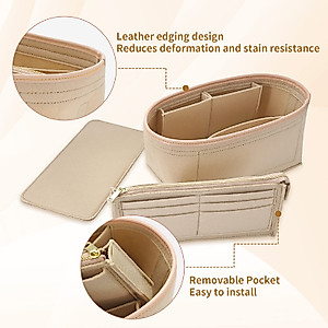 LOUKAYCCI Purse Organizer & Base Shaper Fit Speedy 25 & Neverfull PM, Goyards, MK,Longchamps More,Felt Bag Organizer Insert for Handbags with Metal Zipper [Bag in Bag] (Medium, Beige)