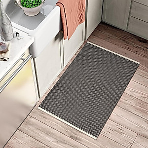 Sungea Small Rugs 2x3,Washable Rug for Entryway Indoor Thick Absorbent Bathroom Rugs,Cotton Hand Woven Kitchen Rug Farmhouse Throw Rugs for Front Door/Entry/Outdoor(Dark Grey)