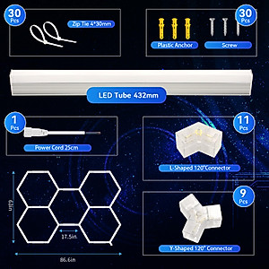 JESLED Hexagon Garage Lights, 192W 21120LM Super Bright Hexagon Ceiling Light, 5 Grid Systems Hexagon Led Garage Lights for Warehouse, Workshop, Car Detailing Shop, Basement, and Gym