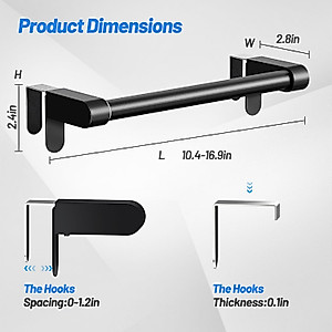 VEHHE Kitchen Towel Holder, Retractable Kitchen Towel Rack, Hooks Adjustable to Door Thickness, Dish Towel Holder with EVA Pad, Over The Door Towel Rack, L10.4~16.9 X W0~1.2 X H2.4 inches (Black)