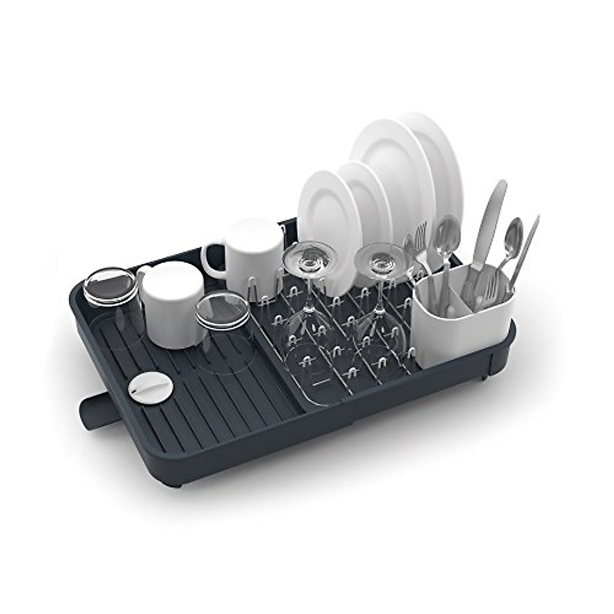 Joseph Joseph 85040 Extend Expandable Dish Drying Rack and Drainboard Set Foldaway Integrated Spout Drainer Removable Steel Rack and Cutlery Holder, Gray