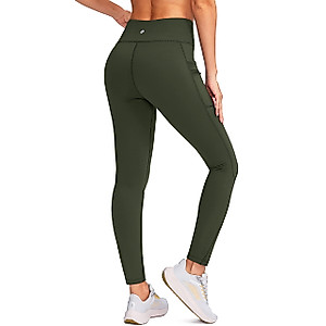 G Gradual Women's Fleece Lined Winter Leggings with Pockets Water Resistant High Waisted Thermal Warm Pants Running Hiking(Olive_Green,S)