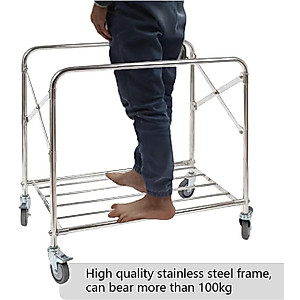 Bimiti Commercial Laundry Cart Folding Laundry Hamper Cart with Heavy Duty Rolling Lockable Wheels Collapsible Stainless Steel Laundry Trolley Cart with Foldable Waterproof Oxford Bag