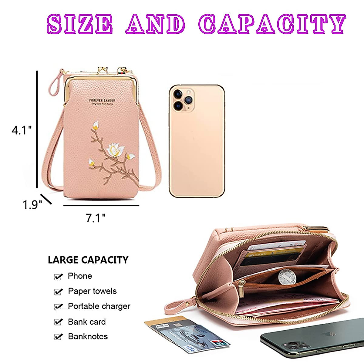 GuaziV Cell Phone Purse Small Crossbody Bags for Women Mini Messenger Shoulder Handbag Wallet with Credit Card Slots