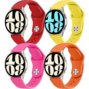 Sport Band for Samsung Galaxy Watch 7/6/5/4/FE Band 40mm 44mm/Galaxy Watch 6 Classic 47mm 43mm/4 Classic 46mm 42mm/Active 2/Watch 5 pro 45mm/3 41mm Women/Men,20mm Silicone Strap Correa Wristbands 4PCS