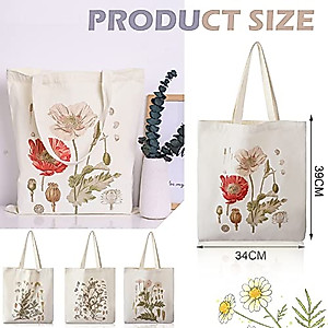 Weewooday Floral Canvas Tote Bag 4 Pieces Botanical Shopping Bag Aesthetic Flower Tote Grocery Bag for Women Girl Shopping(Classic Style)