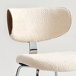 GrandNoor Modern Boucle Dining Chairs Set of 2,Faux Leather Kitchen & Dining Room Chairs,Curved Backrest Upholstered Dining Chairs with Metal Legs, White